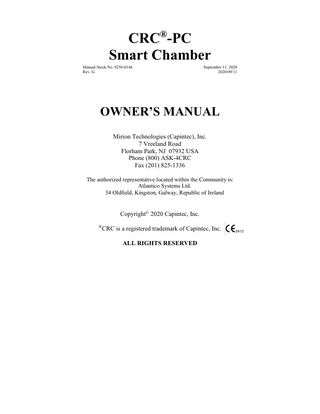CRC-PC Smart Chamber Owners Manual Rev G Sept 2020 PDF download
