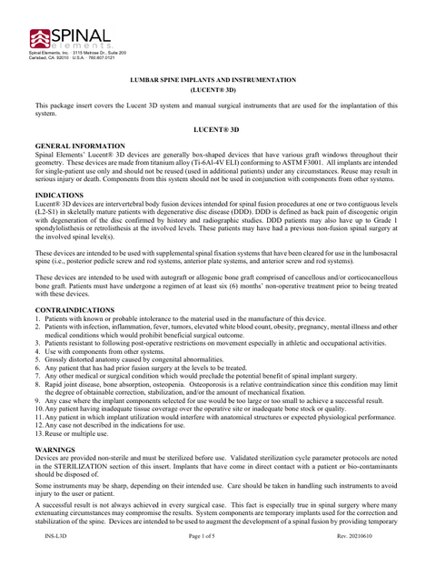 LUCENT 3D Instructions for Use PDF download