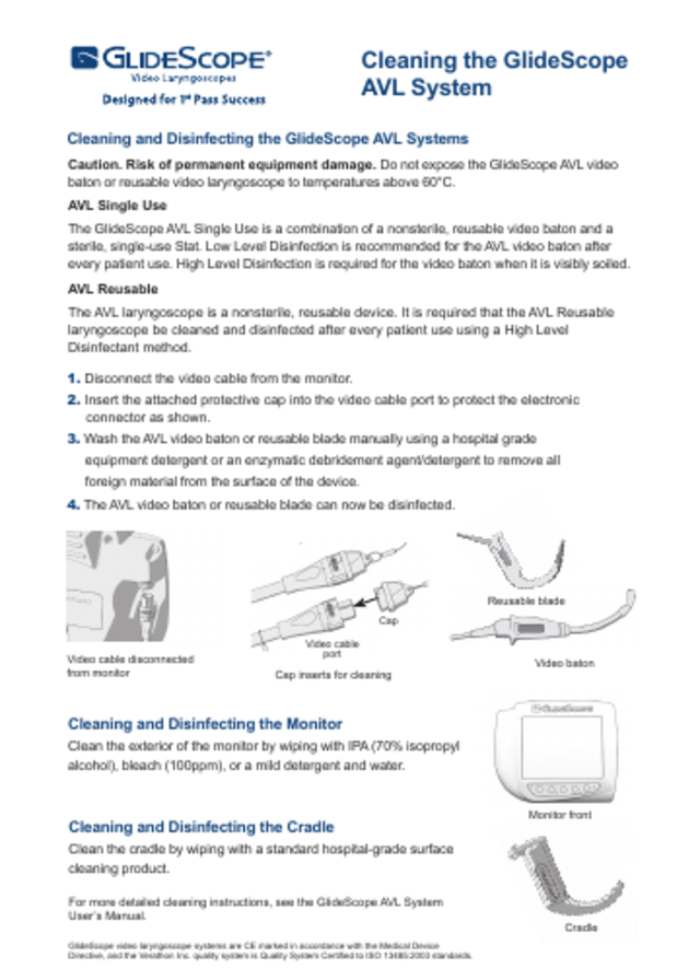 GlideScope AVL SYSTEM Cleaning Instructions 2011 PDF download