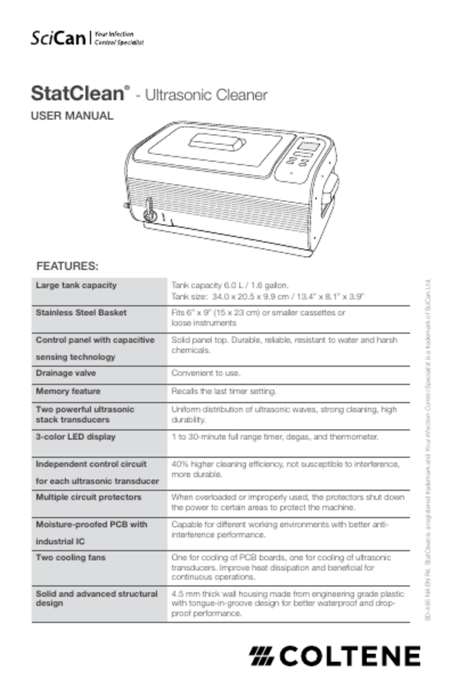 StatClean Ultrasonic Cleaner SD-485 Rev-4.0 User Manual PDF download