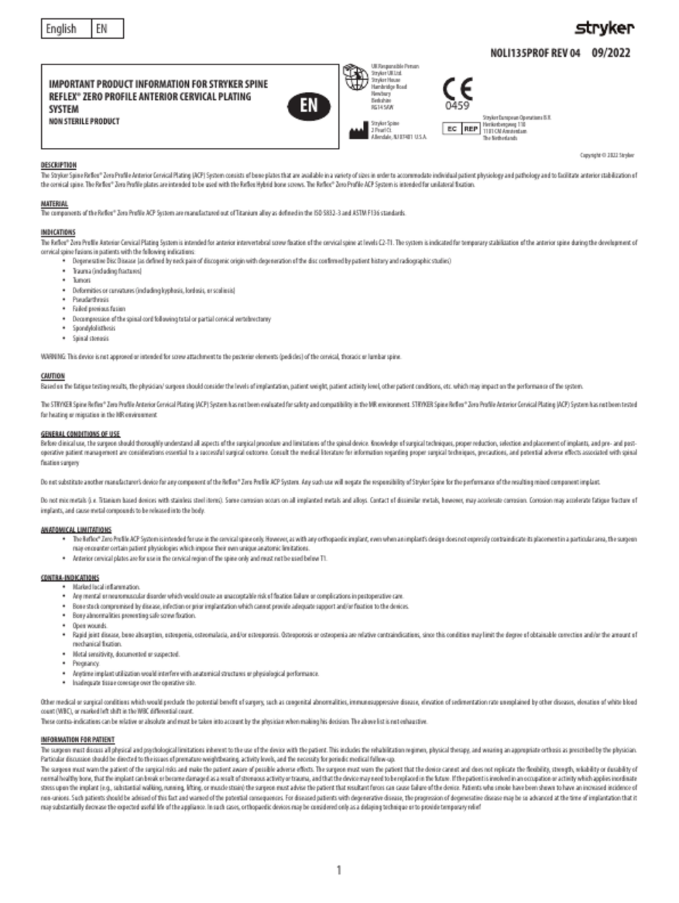 REFLEX ZERO PROFILE ANTERIOR CERVICAL PLATING System Instructions PDF ...