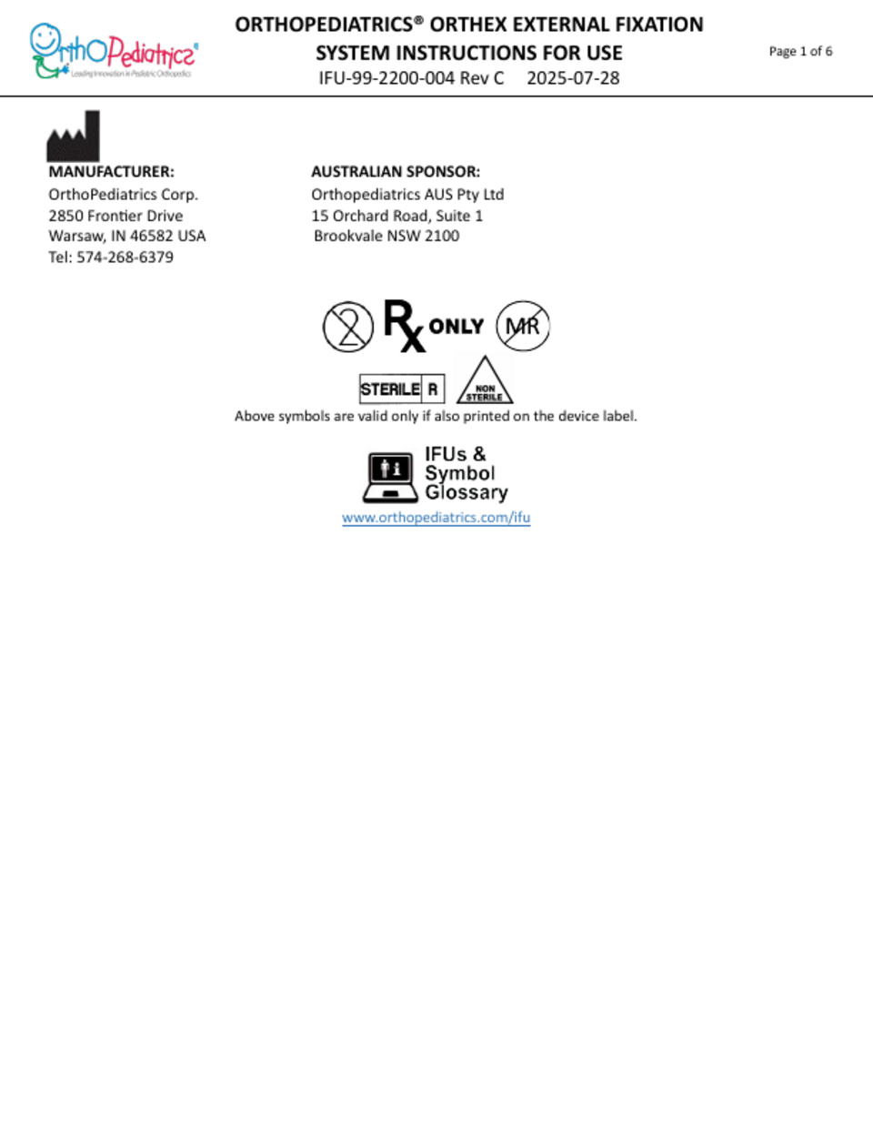 Orthex External Fixation System Instructions for Use PDF download