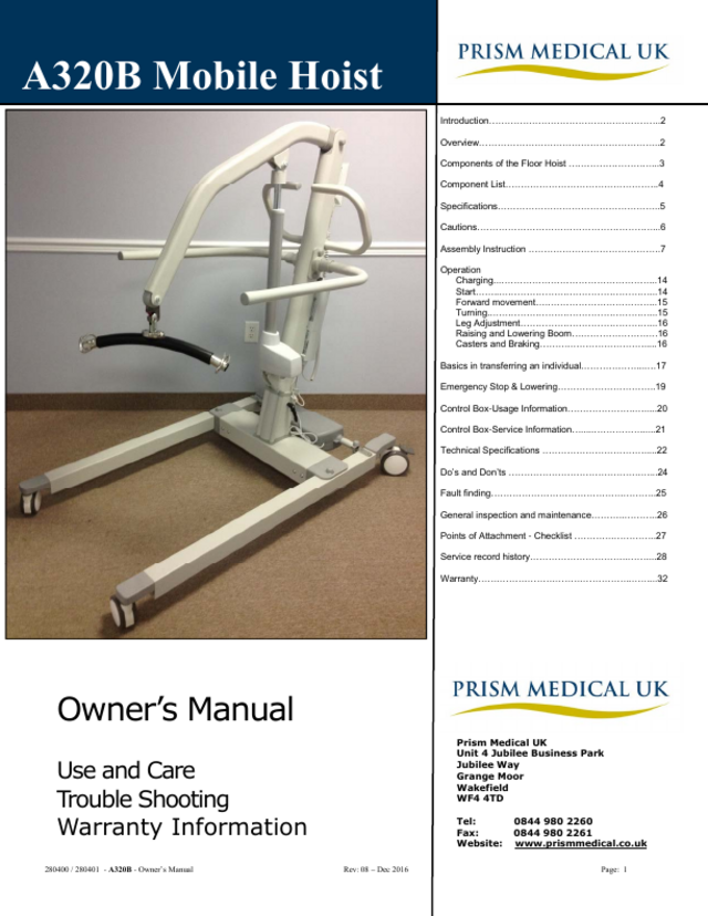 A320B Mobile Hoist Owner Manual Rev 08 Dec 2016 PDF download