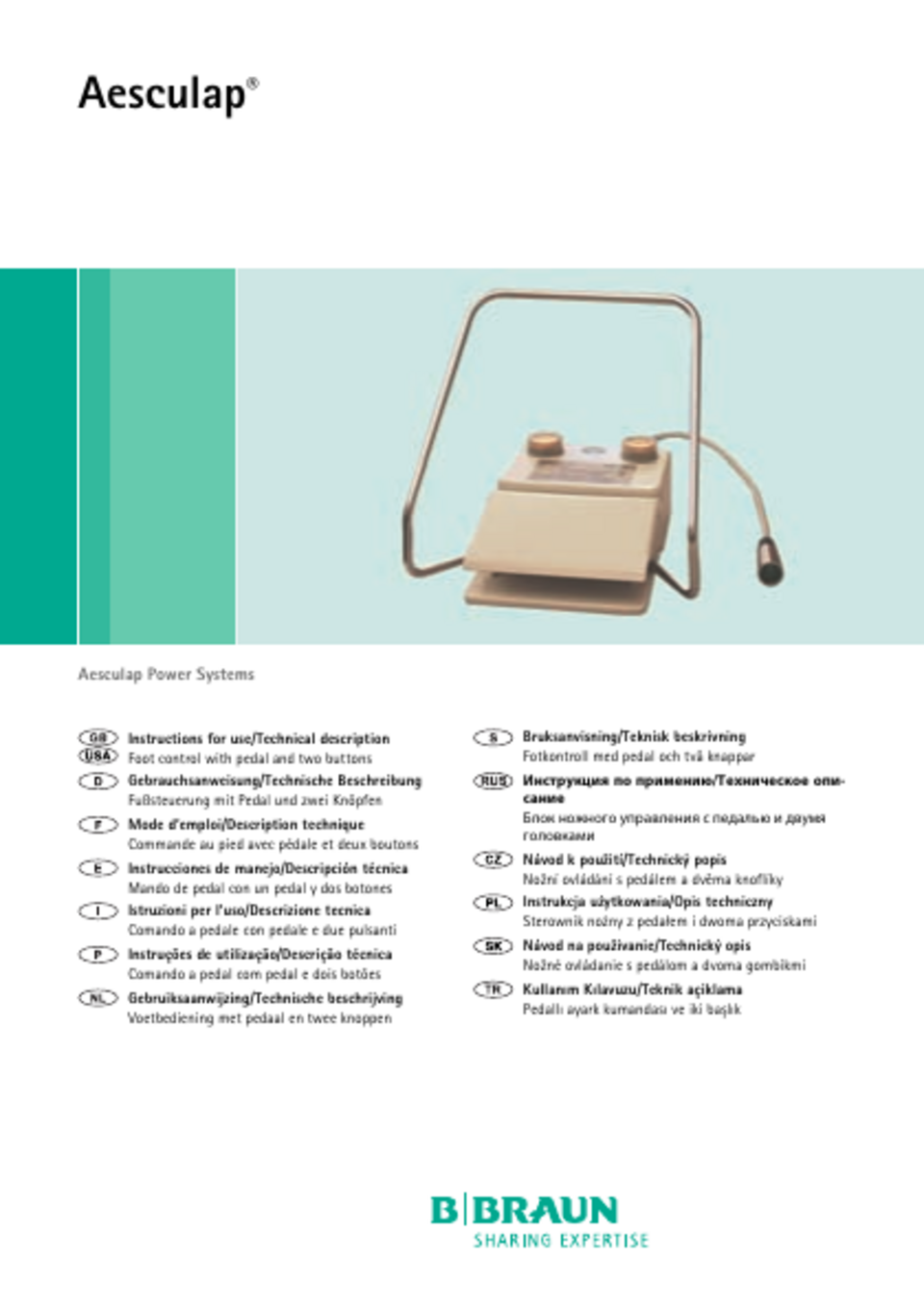 Foot control with pedal and two buttons PDF download