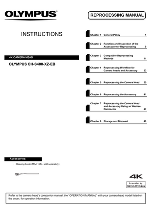 CH-S400-XZ-EB 4K Autoclavable Camera Head Reprocessing Manual PDF download