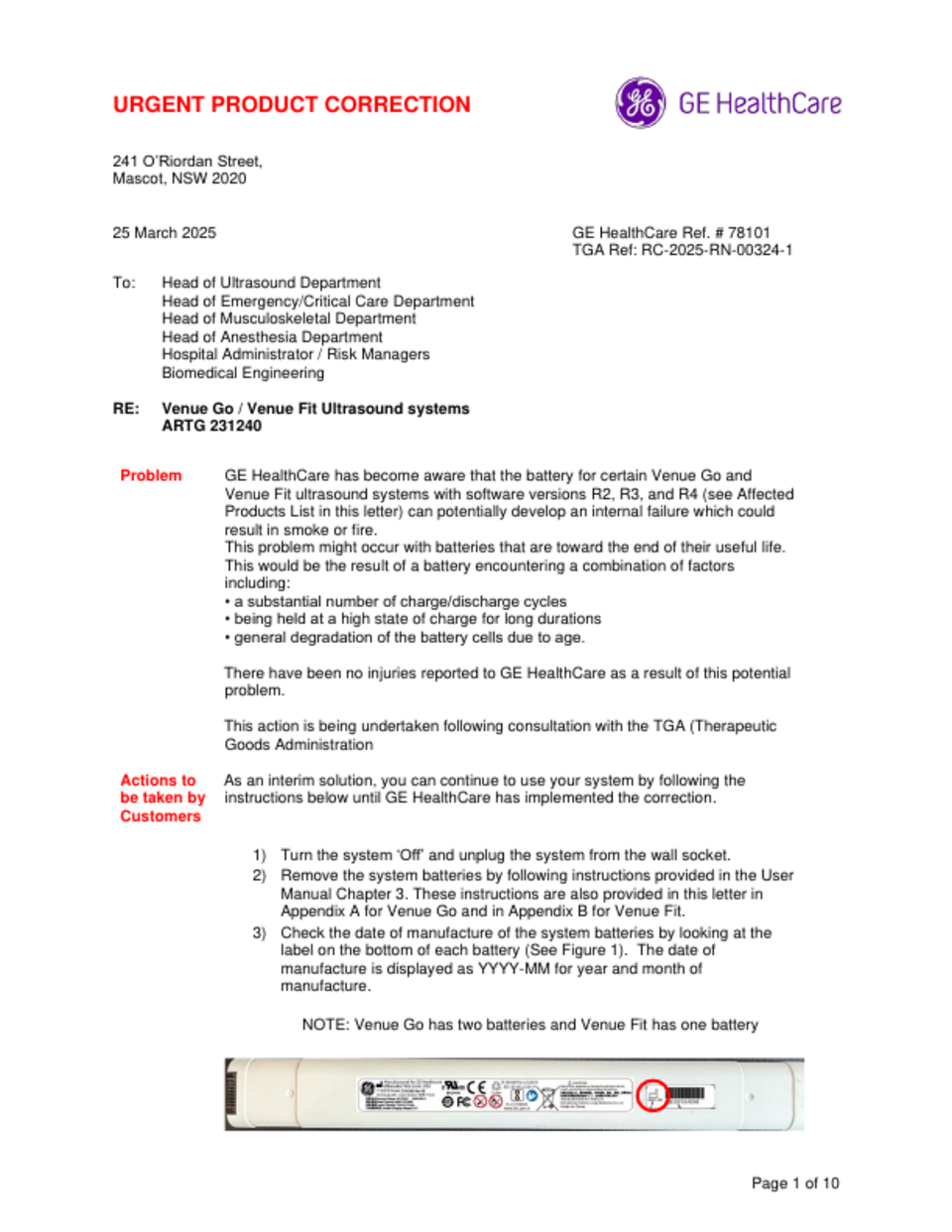 RECALL: Venue Go and Venue Fit Urgent Product Correction PDF download