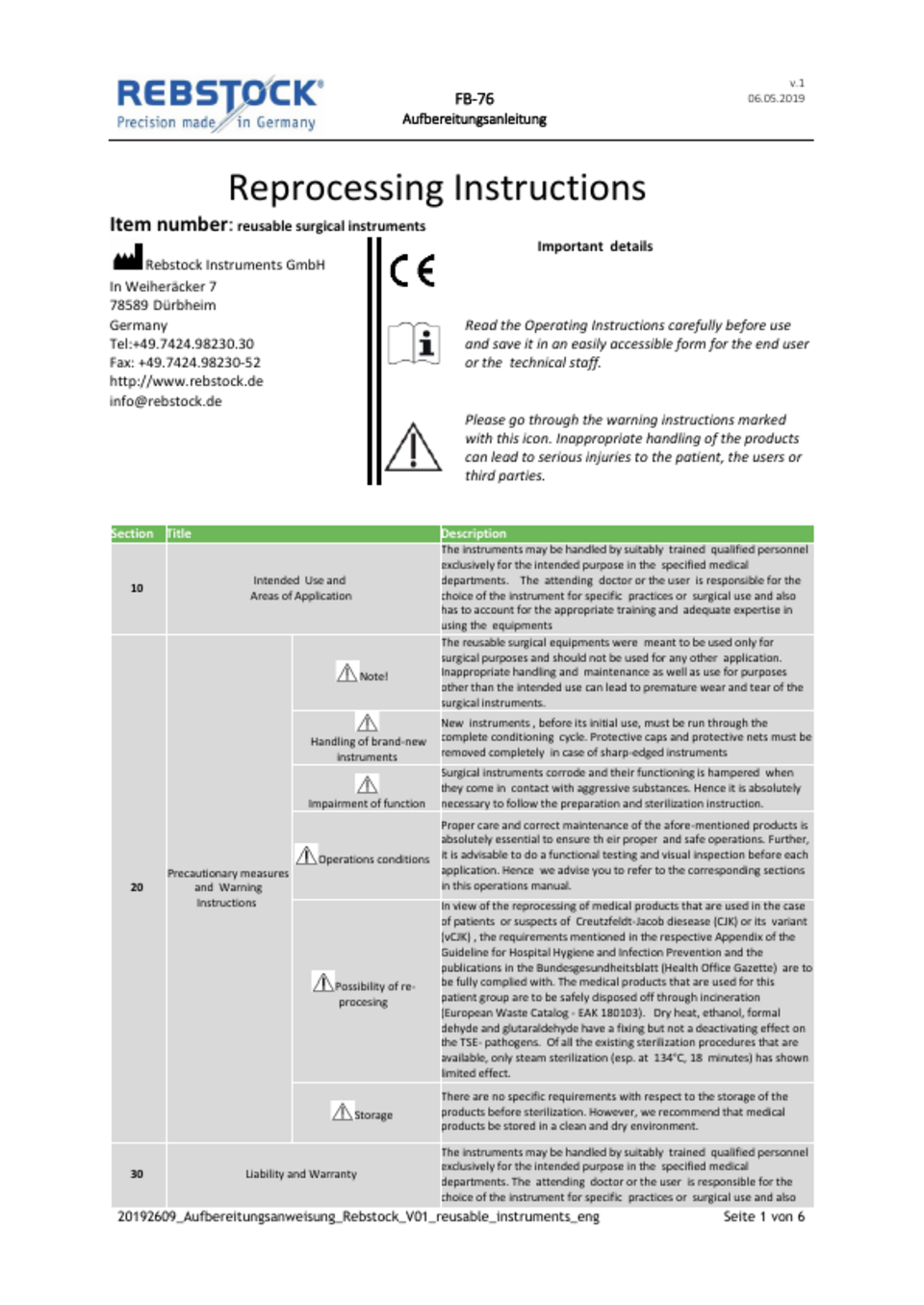 Reusable Surgical Instruments Reprocessing Instructions PDF download