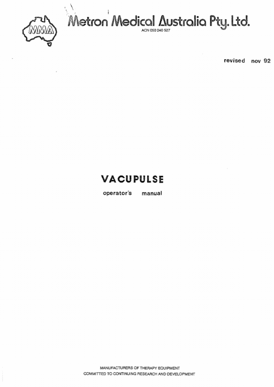 VACUPULSE VC100 Operators Manual Nov 1992 PDF download