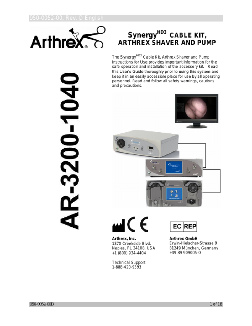 AR-3200-1040 SynergyHD3 CABLE KIT Instructions for Use Rev D PDF download