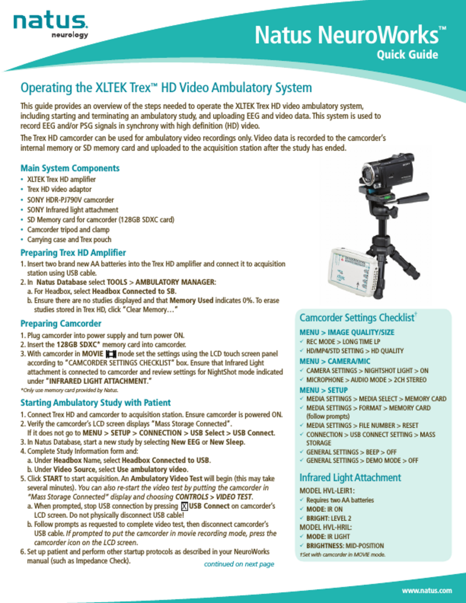 Trex HD Video Ambulatory System Quick Guide PN 009318D PDF download