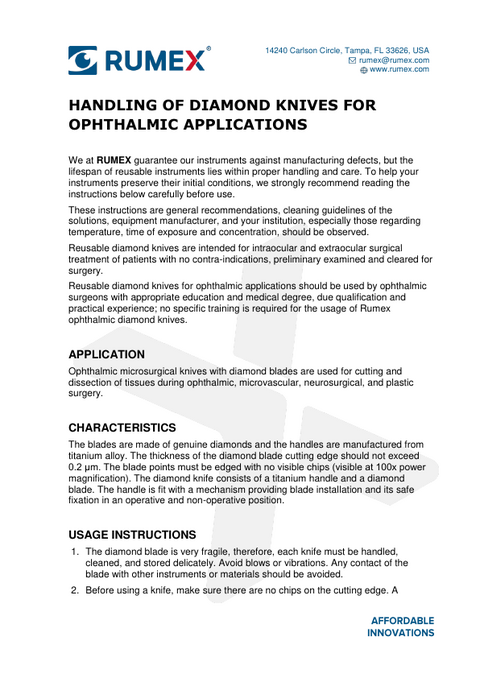 HANDLING OF DIAMOND KNIVES FOR OPHTHALMIC APPLICATIONS Instructions PDF ...
