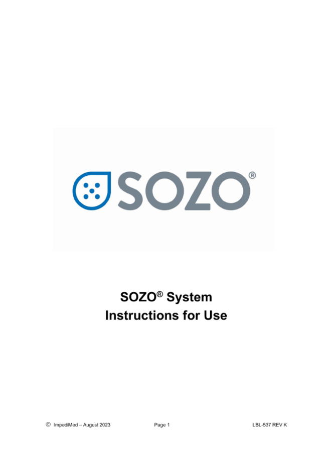 SOZO System Instructions for Use Rev K PDF download