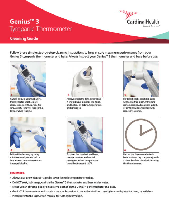 Genius 3 Tympanic Thermometer Cleaning Guide PDF download