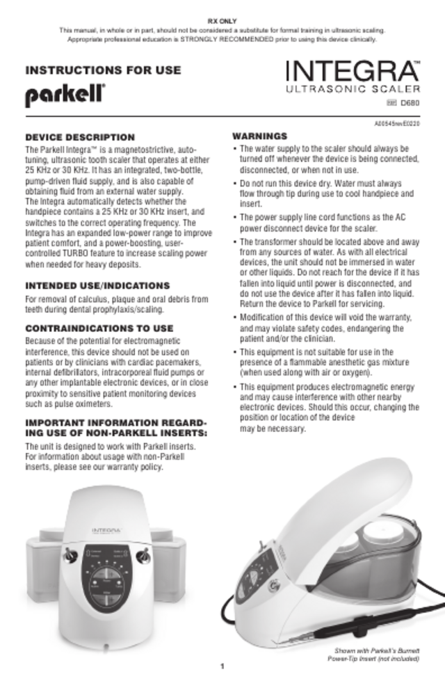 INTEGRA Instructions for Use Rev E PDF download