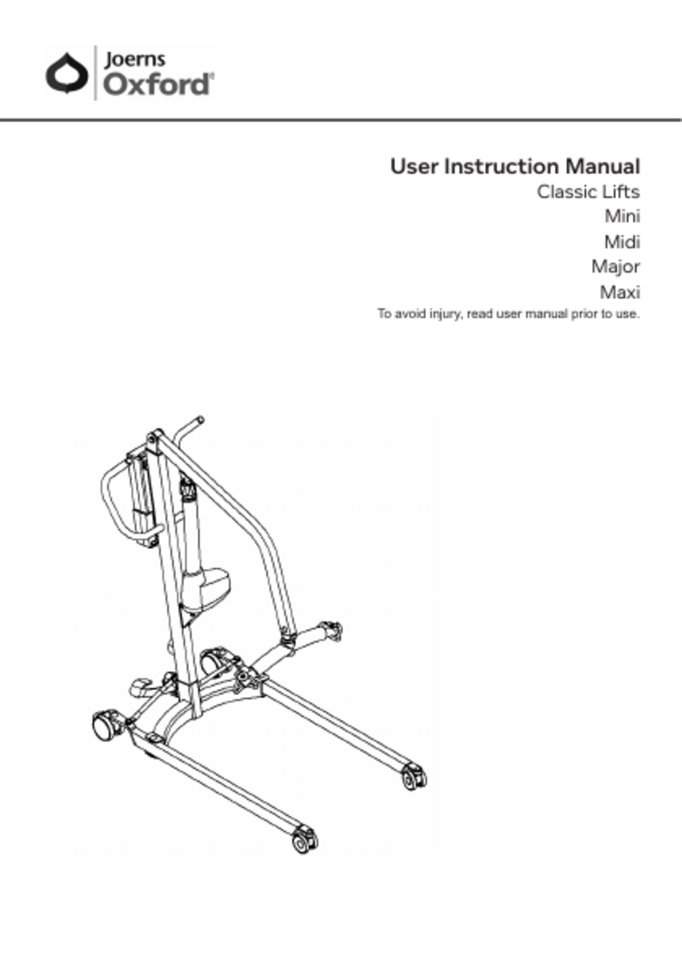 Joerns Oxford Classic Lifts User Instruction Manual Rev C PDF download