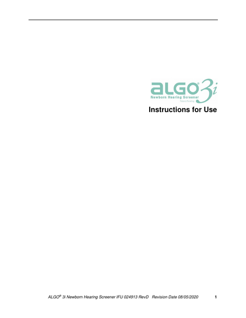 ALGO 3i Instructions for Use Rev D May 2020 PDF download