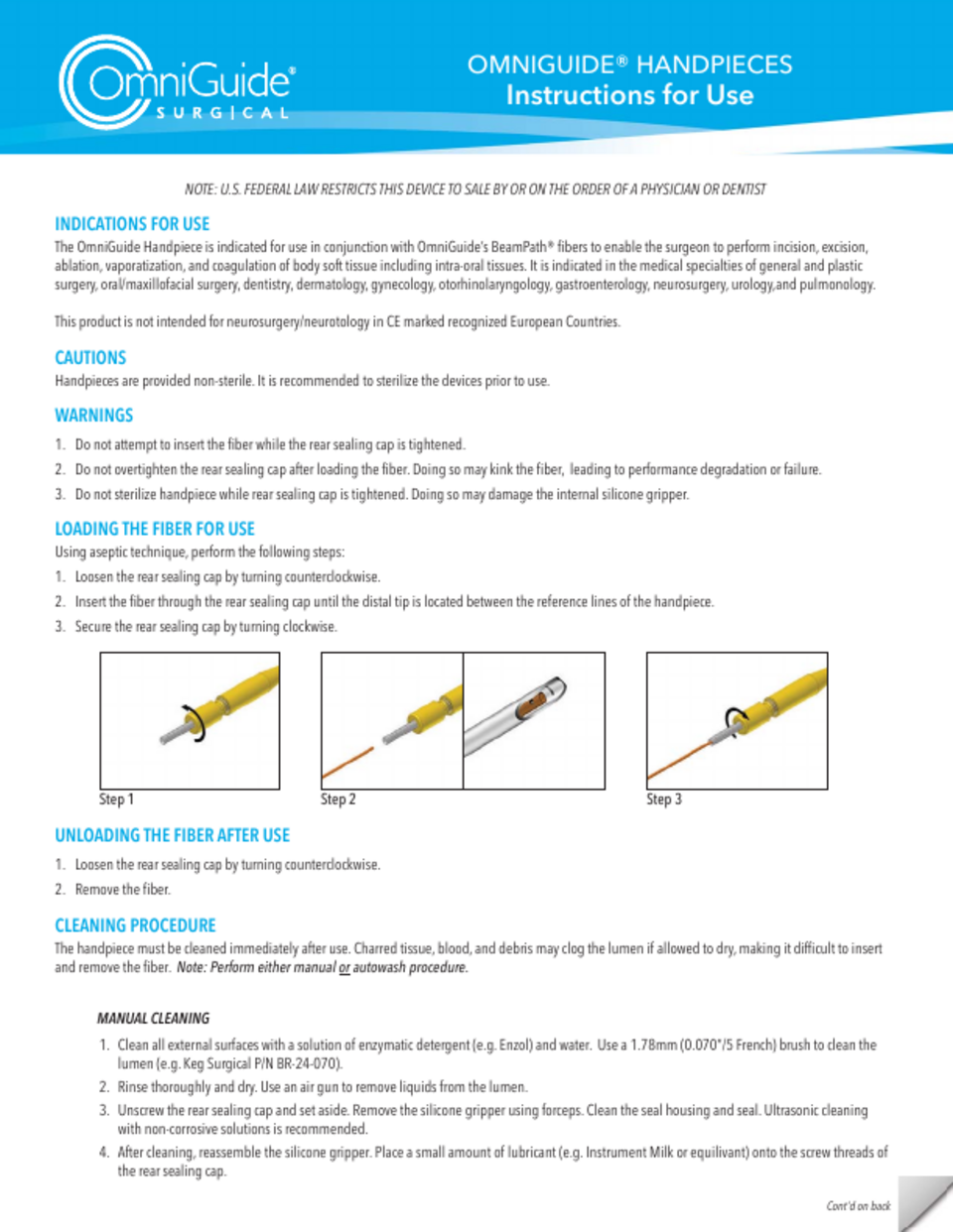 OMNIGUIDE HANDPIECES Instructions for Use and Cleaning Instructions Rev ...
