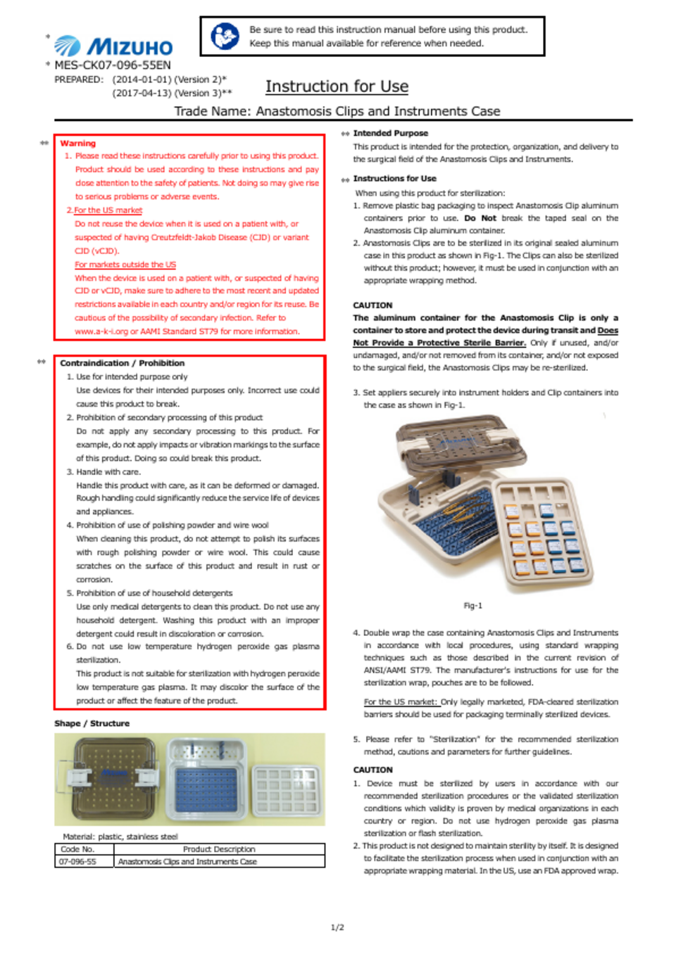 Anastomosis Clips and Instruments Case Instructions for Use PDF download