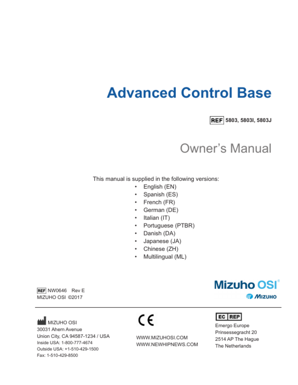 Advanced Control Base Ref 5803 , 5803I and 5803J Owners Manual Rev E ...
