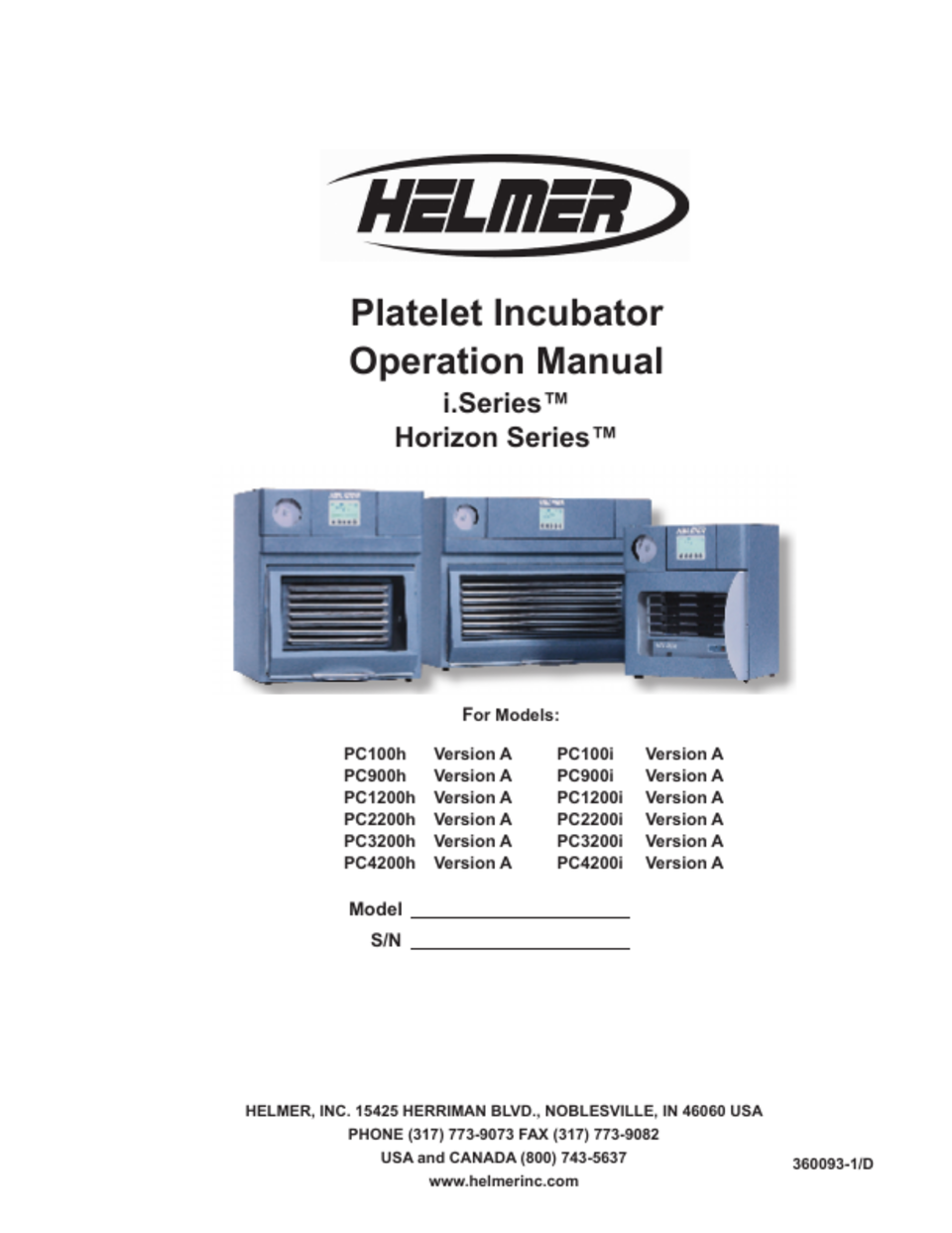 i.Series and Horizon Series Platelet Incubator various models Operation ...