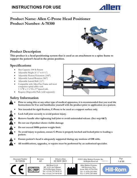 C-prone Head Positioner A-70300 Instructions for Use Rev A5 Nov 2015 ...