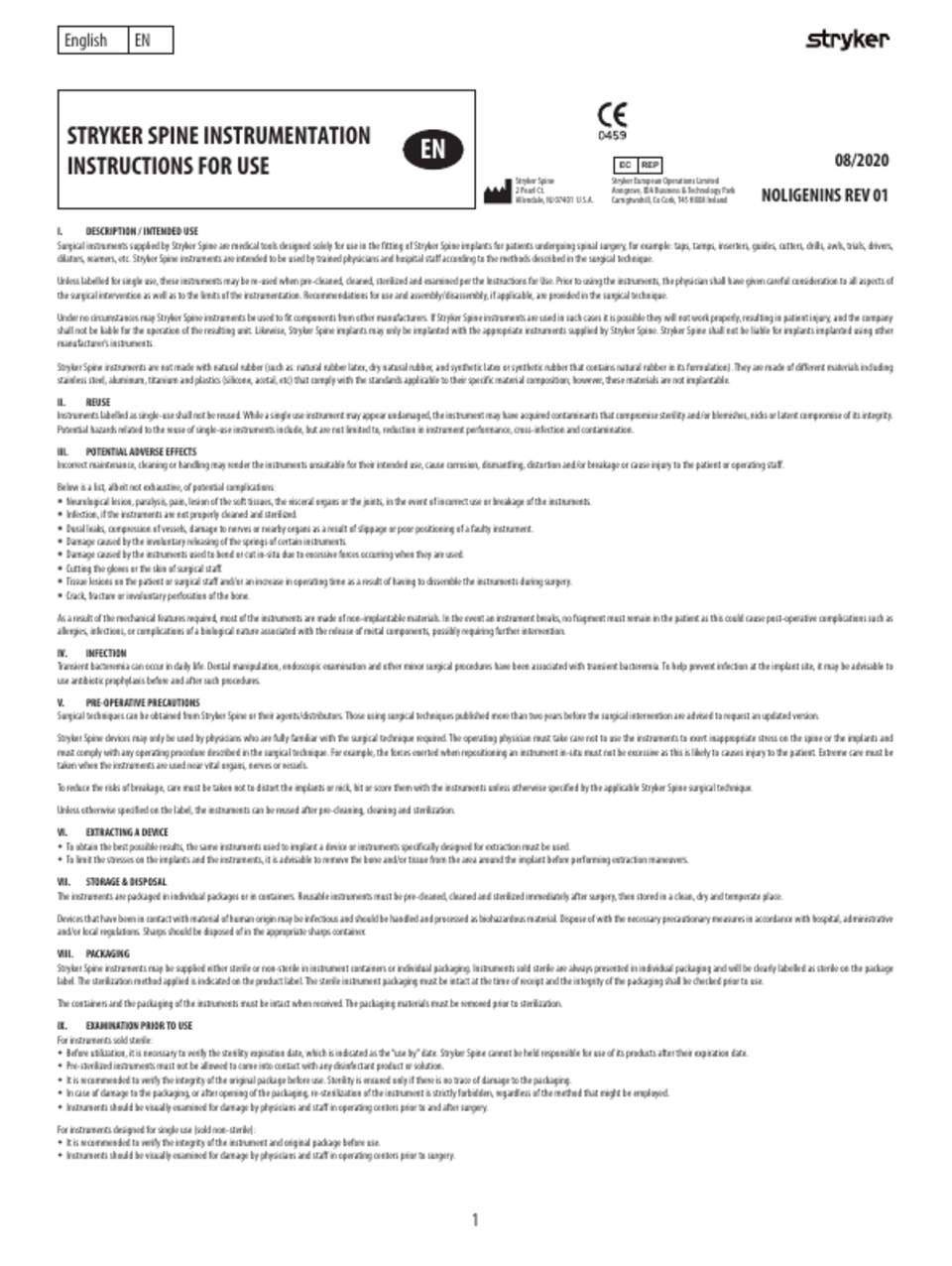 SPINE INSTRUMENTATION Instructions for Use PDF download