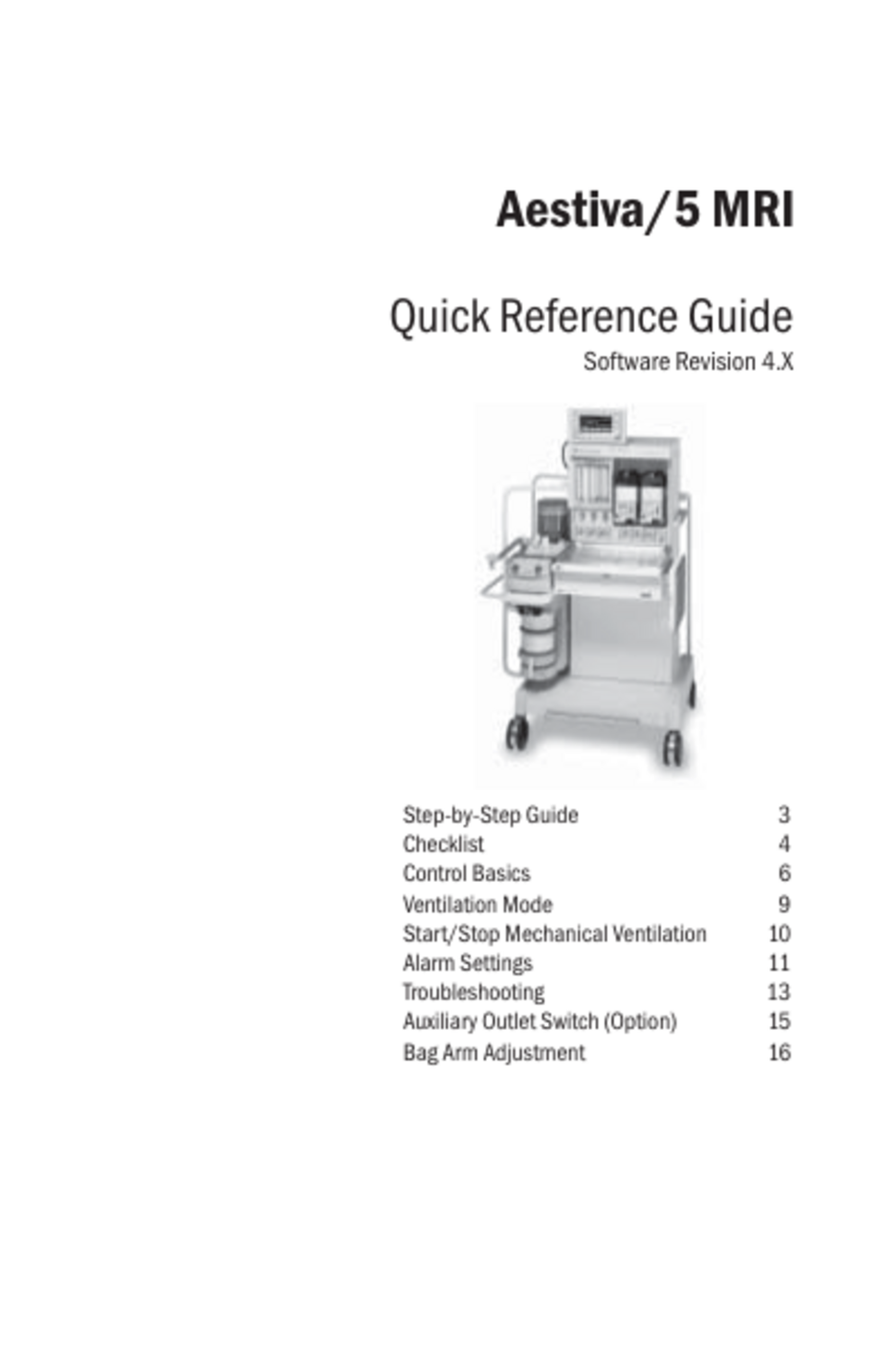 Aestiva 5 MRI Quick Reference Guide Sw Rev 4.X Oct 2003 PDF download