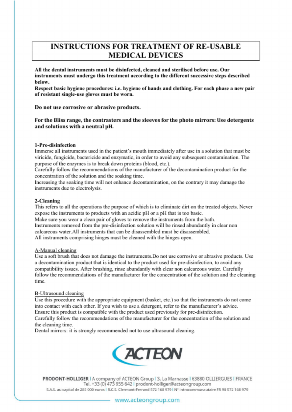 Instructions for Treament of Re-Usable Dental Medical Devices PDF download
