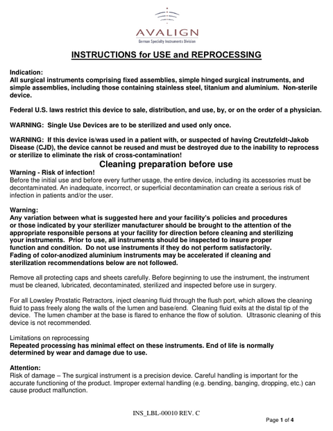 AVALIGN Surgical Instruments Instructions for Use and Reprocessing PDF ...