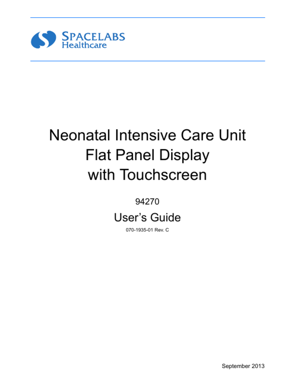 NICU Flat Panel Display with Touchscreen (94270) Users Guide Rev C Sept ...