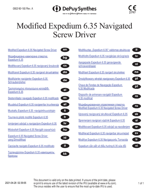 Modified Expedium 6.35 Navigated Screw Driver Instructions for Use PDF ...