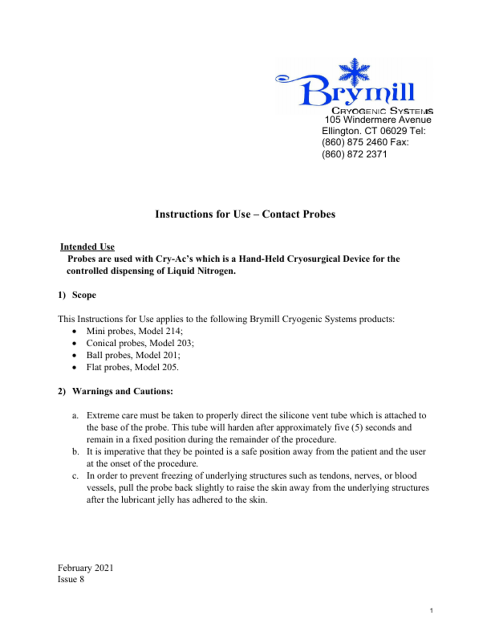 Cry-Ac's Contact Probes Instructions for Use Issue 8 Feb 2021 PDF download