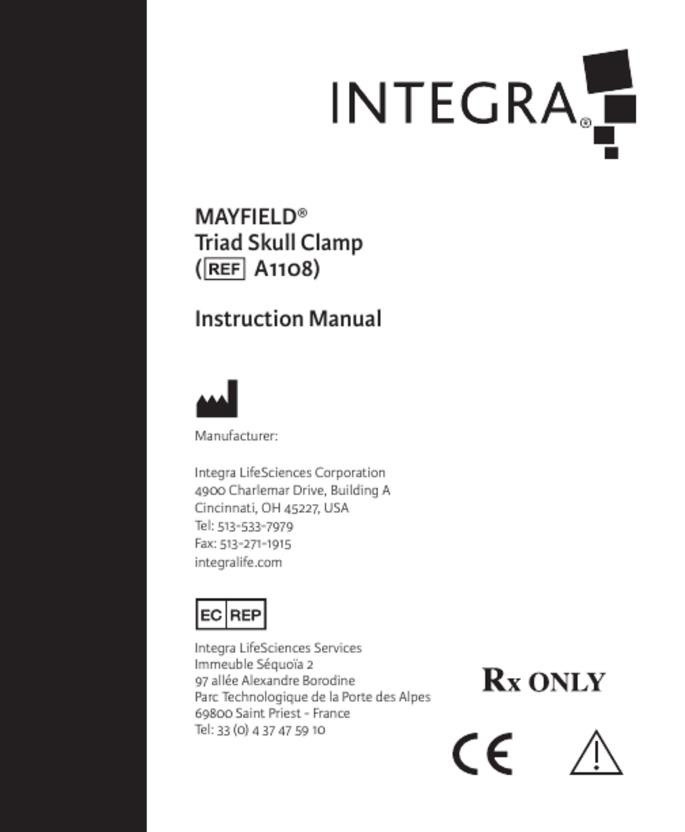 MAYFIELD Triad Skull Clamp A1108 Instruction Manual Rev DA PDF download