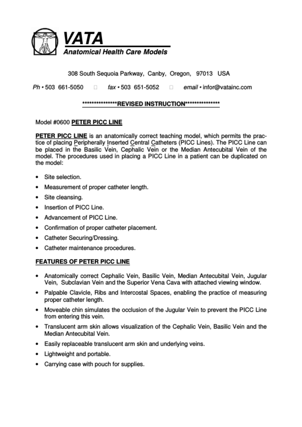 PETER PICC LINE Model 0600 Instructions PDF download