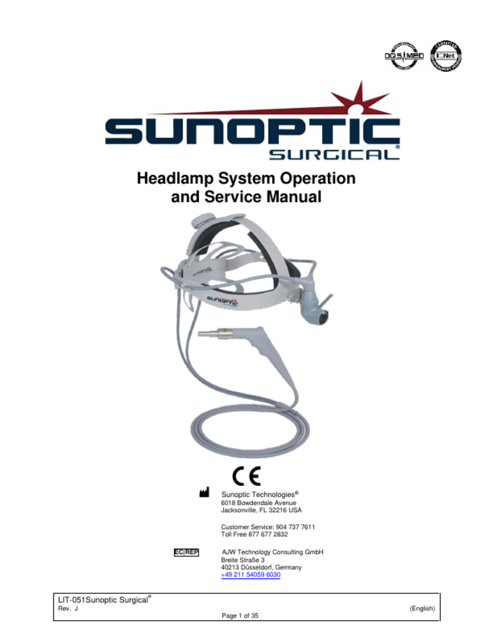 Headlamp System Operation and Service Manual Model SL-5500 Ref LIT-051 ...