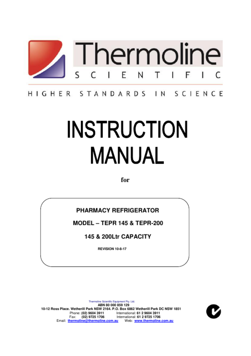 TEPR-145 and 200 Instruction Manual Aug 2017 PDF download