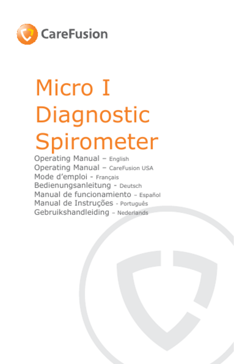 CareFusion Micro I Diagnostic Spirometer Operating Manual Issue 1.3 ...
