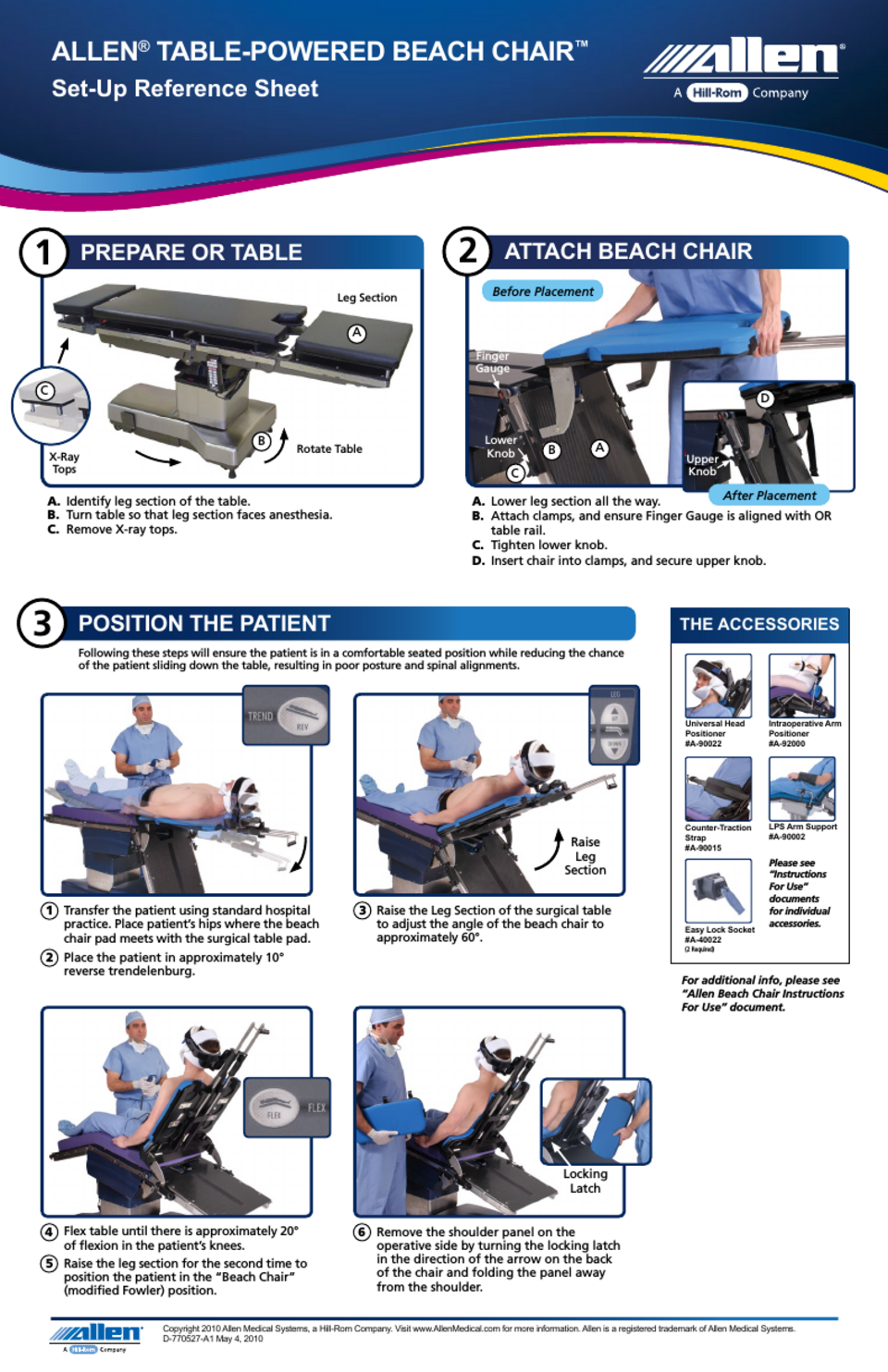 Table -Powered Beach Chair Set-Up Reference Sheet May 2010 PDF download