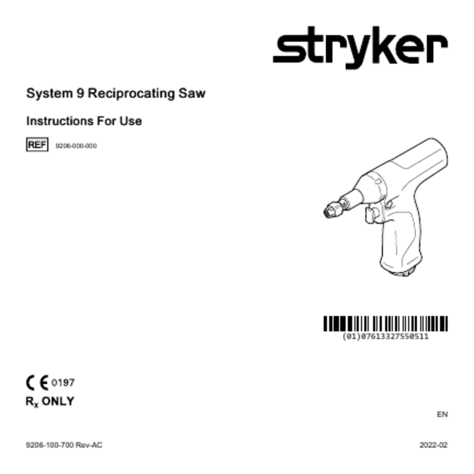 System 9 Reciprocating Saw Instructions for Use Rev AC PDF download