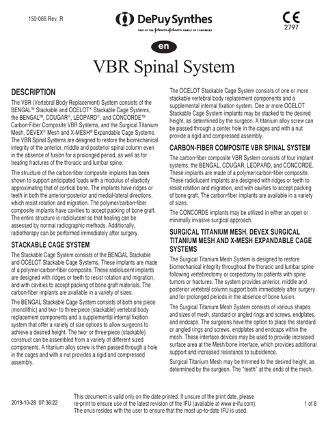 VBR Spinal System Instructions for Use PDF download