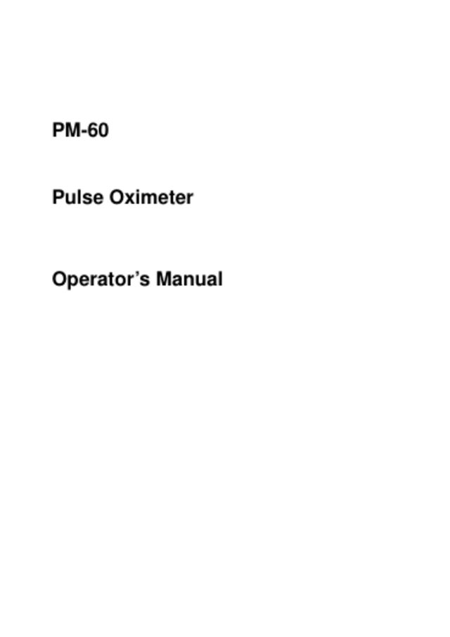 PM-60 Pulse Oximeter Operators Manual ver 6.0 July 2011 PDF download