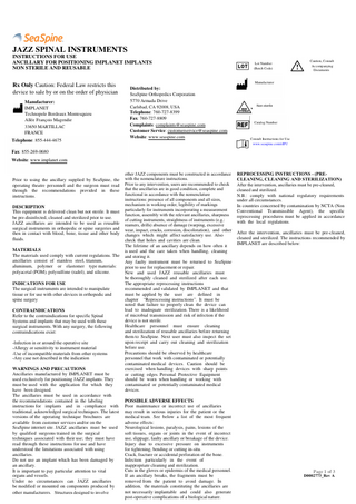 JAZZ SPINAL INSTRUMENTS Instruments Instructions for Use PDF download