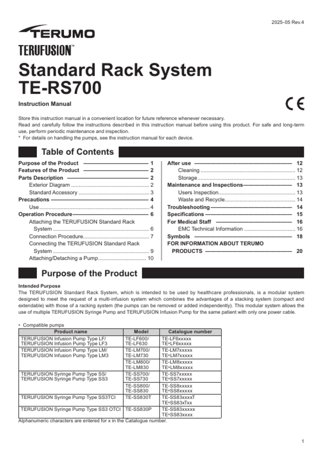 TERUFUSION Communication Rack System TE-RS700 Instruction Manual Rev 4 ...